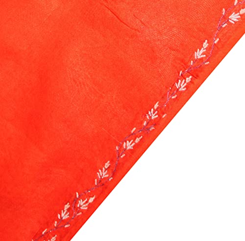 Peegli Vintage Orange Saree 100% Pure Silk Cloth Indian Embroidered Sari DIY Craft Fabric