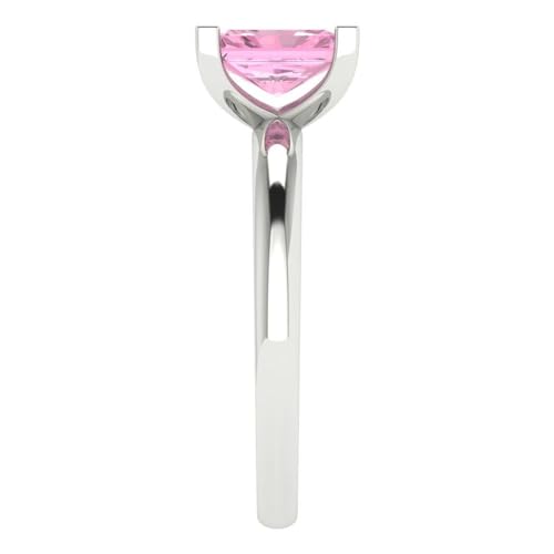 Clara Pucci 1.0 ct Emerald Cut Solitaire Pink Simulated Diamond Wedding Bridal Designer Anniversary Engagement Ring Real 14k White Gold