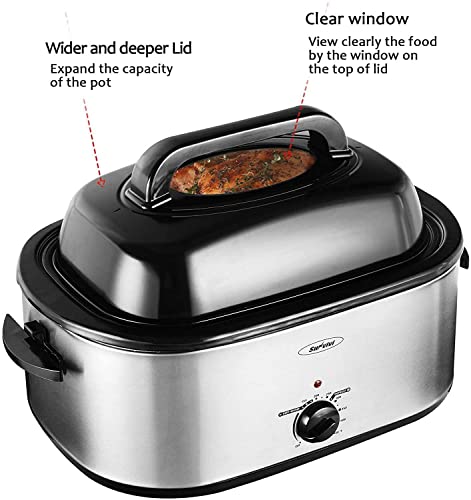 Sunvivi 24 Quart Electric Roaster with Removable Pan,Electric Turkey Roaster Oven with Visible & Self-Basting Lid,Large Roaster with Removable Pot and Cool-Touch Handles