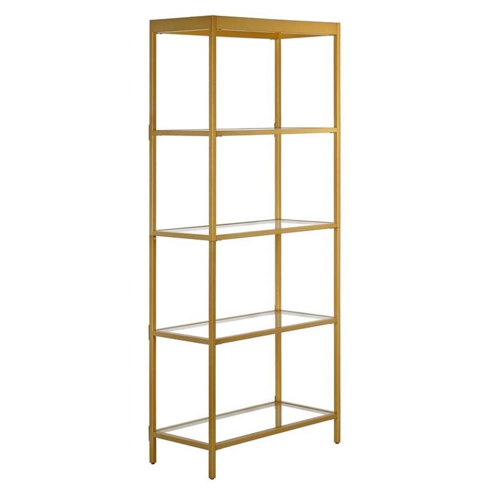 Henn&Hart 30" Wide Rectangular Bookcase in Brass, for Home Office, Living Room