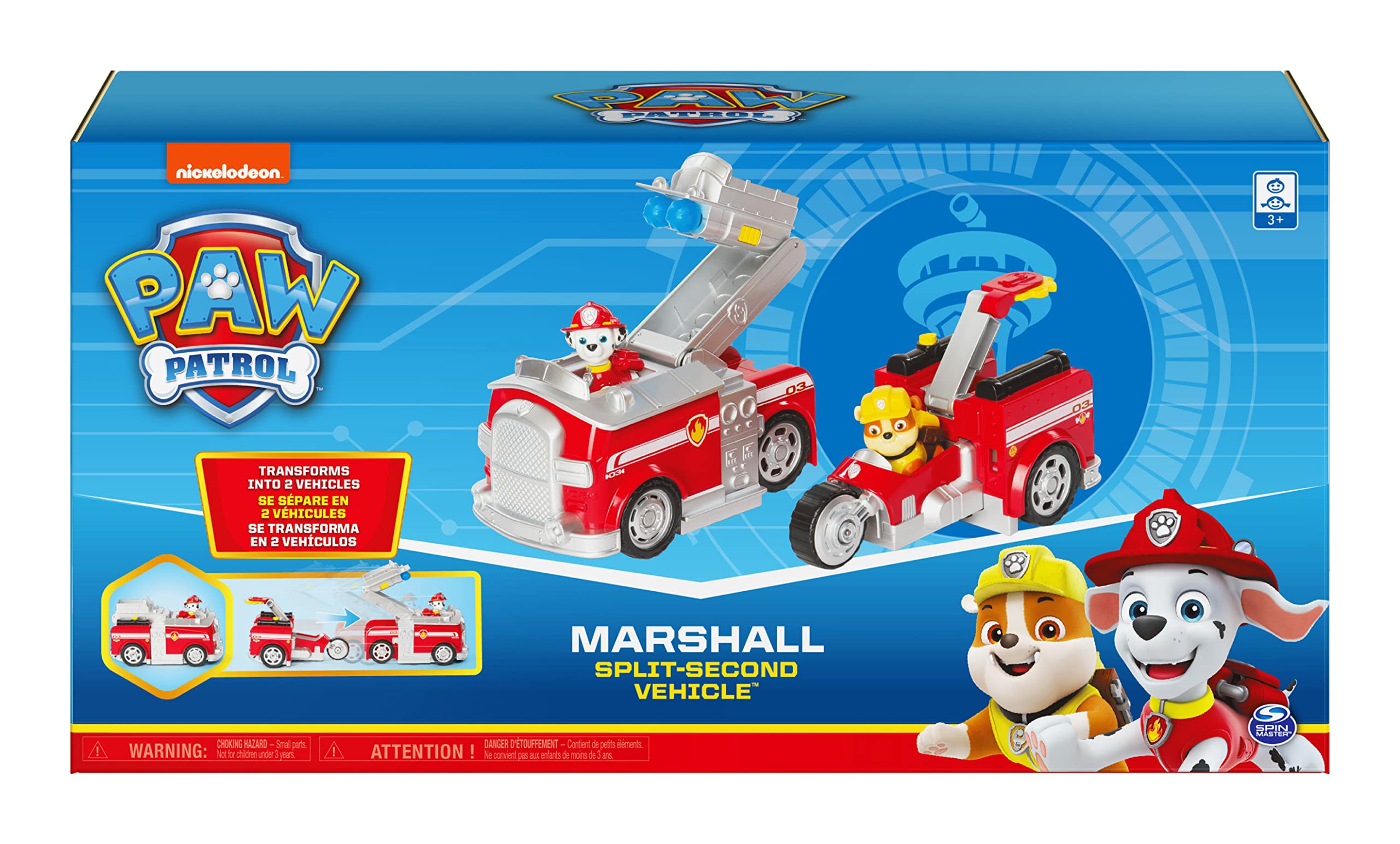 Paw Patrol, Marshall Split-Second 2-in-1 Transforming Fire Truck Vehicle Toy with 2 Collectible Figures
