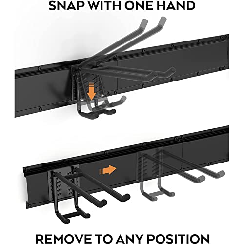 Garage Tool Storage Rack, 32 Inch Adjustable Garage Organizer Wall Mounted 8 PCS Garage Storage with 6 Hooks, Super Heavy Duty Garden Tool Hanger for Shovels, Rake Shovel Yard Tools,Hold Up to 300lbs