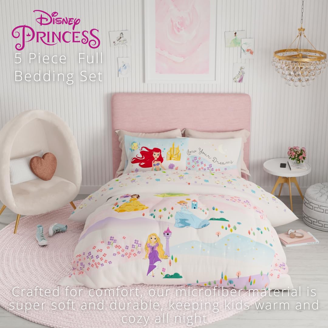 Franco Disney Princess Kids Bedding Super Soft & Cozy Comforter and Sheet Set, Full, (Officially Licensed Product)