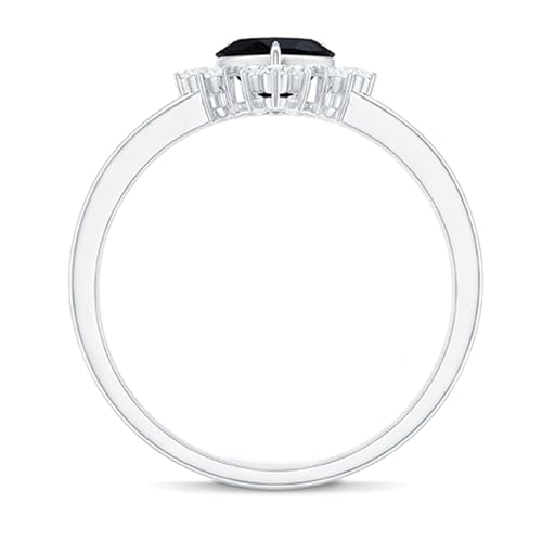 Certified Heart Shape Black Onyx Promise Ring with Diamond | AAA Quality | 6 MM Black Onyx | December Birthstone Ring, 14K White Gold, Size:US 6.00