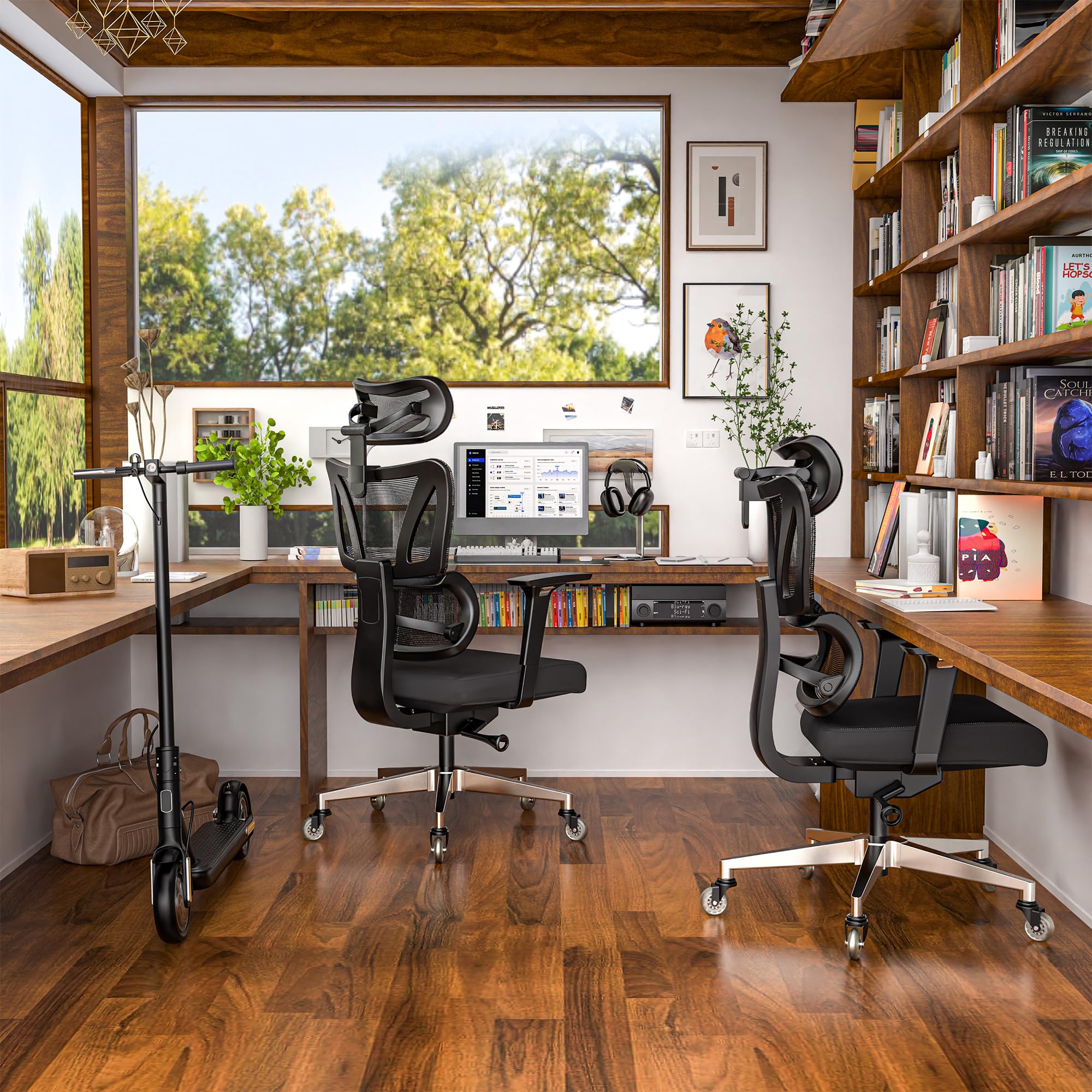 HUAUR C19 Ergonomic Mesh Office Chair with Adjustable Height Lumbar Support,3D Armrest & Headrest,Tilt Function,Blade Wheel for High Back Desk Chair,Swivel Big and Tall Computer Chair (Black)