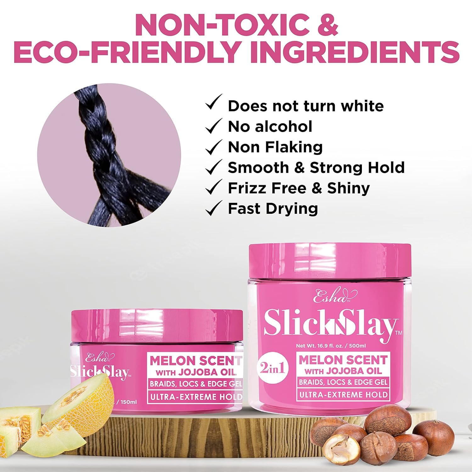 Esha Slick N Slay Braiding Gel - 3-in-1 Ultra Extreme Hold Gel for Locs, Twists & Edges - Hydrating & Conditioning Shining Formula - Fast Drying (APPLE, 5 oz.)