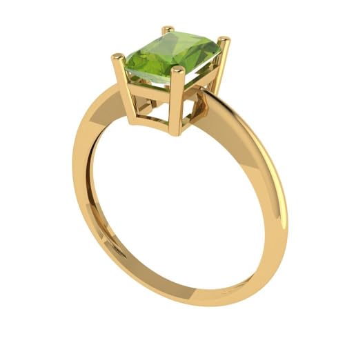 Clara Pucci 1.0 ct Radiant Cut Solitaire Genuine Natural Green Peridot Engagement Bridal Promise Anniversary Ring 14k Yellow Gold