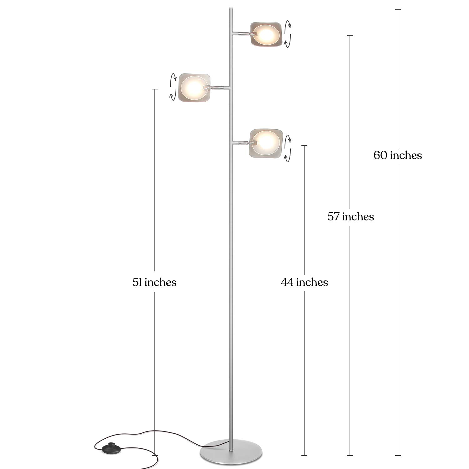 Brightech Tree Floor Lamp for Living Rooms & Offices, Dimmable Standing Lamp for Bedroom Reading, LED Spotlight Floor Lamp, Tall Lamp with Adjustable Panels for Minimal Space Use - Silver