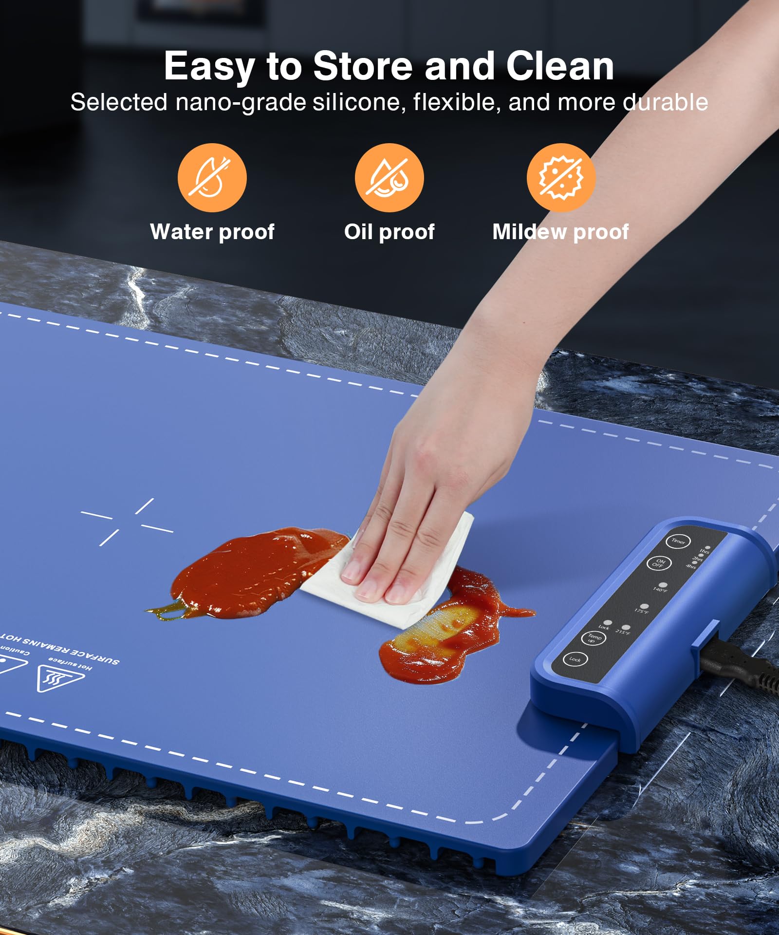 Electric Warming Tray - Full Surface Heating,Rollable & Portable - 3 Temperature Settings & Fast Heating,Food Warmer Rolling Silicone Mat for Gatherings,Parties, Buffet,Everyday Use (Blue)