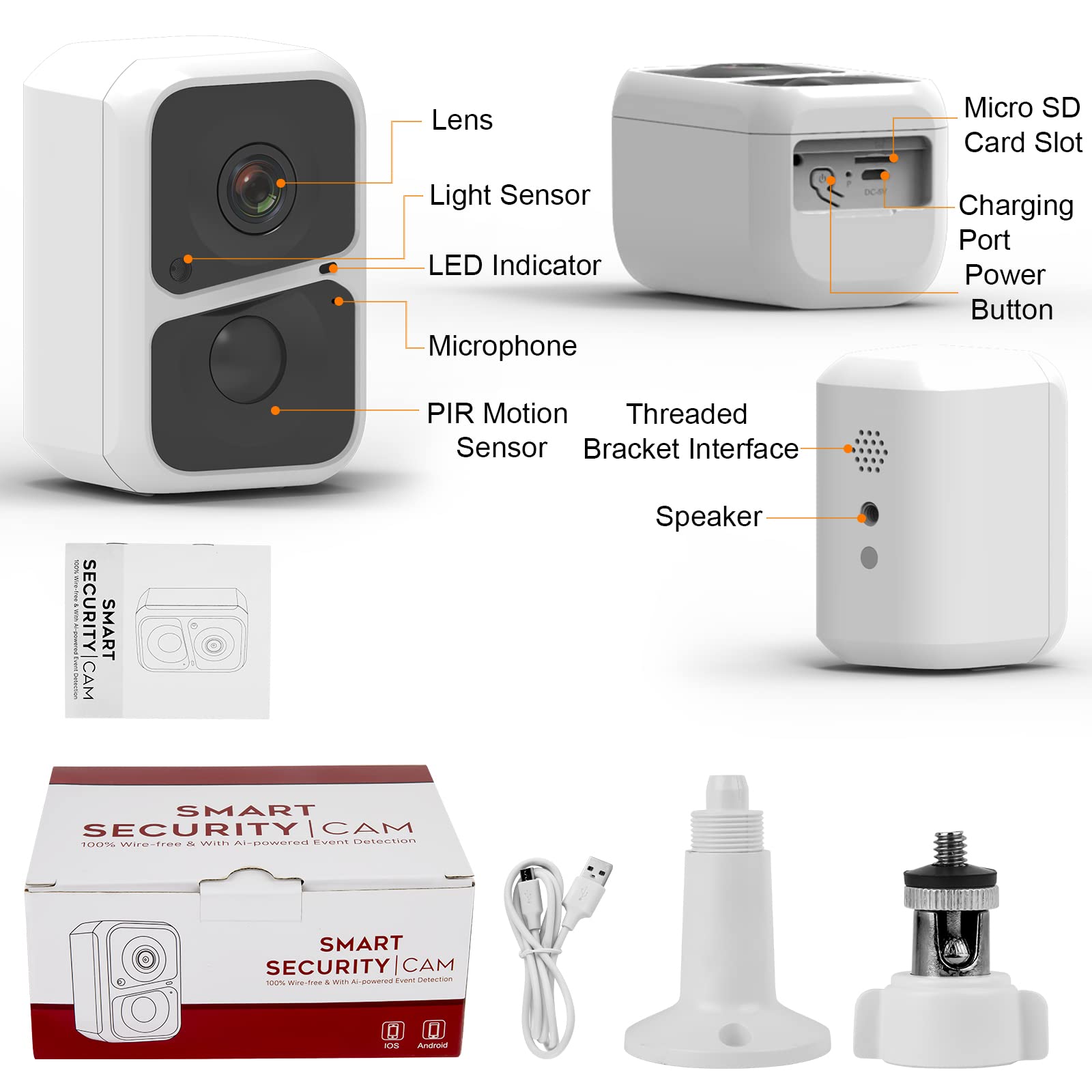 ERAY Battery Powered Security Cameras for Home, Wireless WiFi Outdoor Camera, 1080P Indoor Surveillance Camera with Color Night Vision, AI Motion Detection, 2-Way Talk, Cloud/TF Card