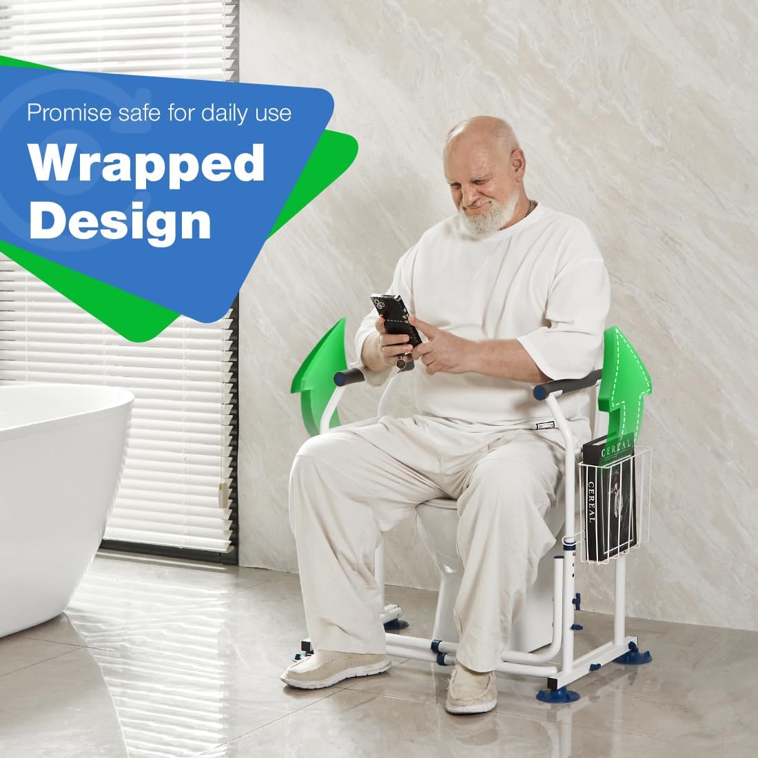 GreenChief Toilet Safety Frame 350lbs, Stand Alone Toilet Rails, Adjustable Handrails Fit Most Toilets, Medical Toilet Seat Frame for Elderly Handicap Disabled, 4 Large Suction Cups