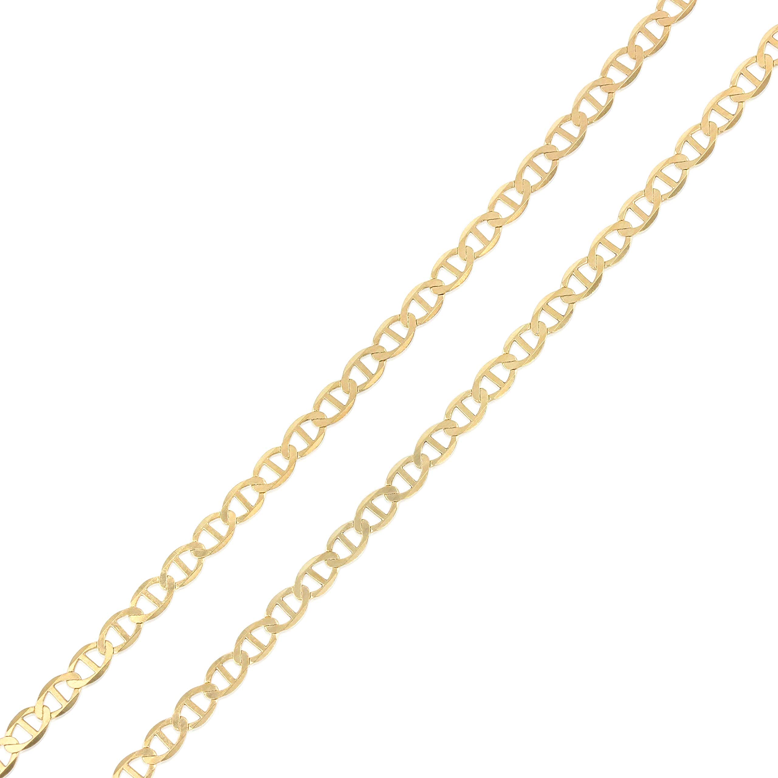 Ioka - 14K REAL Yellow Solid Gold 2.5mm Flat Mariner Chain Necklace with Lobster Clasp - 22"