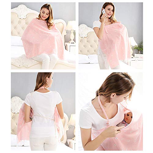 Nursing Covers for Breastfeeding, Soft Cotton Breast Feeding Cover Stroller Cover with Lace Screen Yarn, Privacy Nursing Covers Infant Feeding Cover Infant Breathable for Breastfeeding Supplies(Pink)