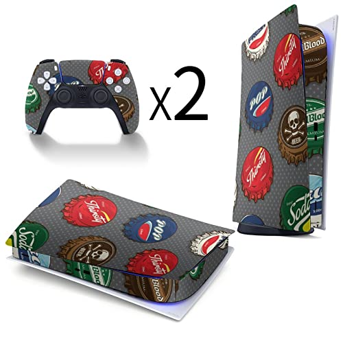 Classic Bottle Caps Full Protective Skin Cover Design Wrap Decal Sticker Compatible with PS5 Digital Edition Console and Controller