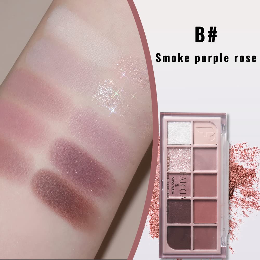 Erinde 10 Color Eyeshadow Palette Makeup - Matte Shimmer Glitter Eye Shadow, Ultra-Blendable, High Pigmented, Naturing-Looking, Neutral Nude Eyeshadow Palette with Brush, Smoke Purple Rose