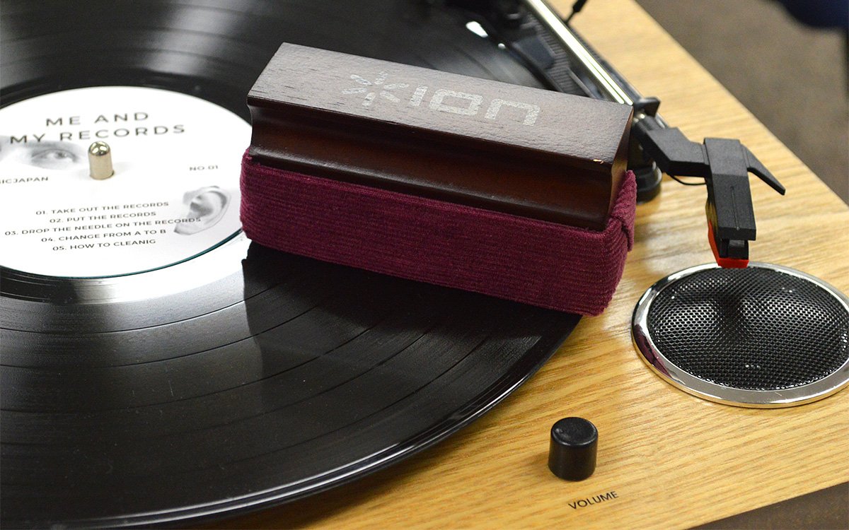 ION Audio Vinyl Alive | Vinyl Record Cleaning Kit Including Velvet Cleaning Pad With Wooden Handle & Spray Bottle With Record Cleaning Solution