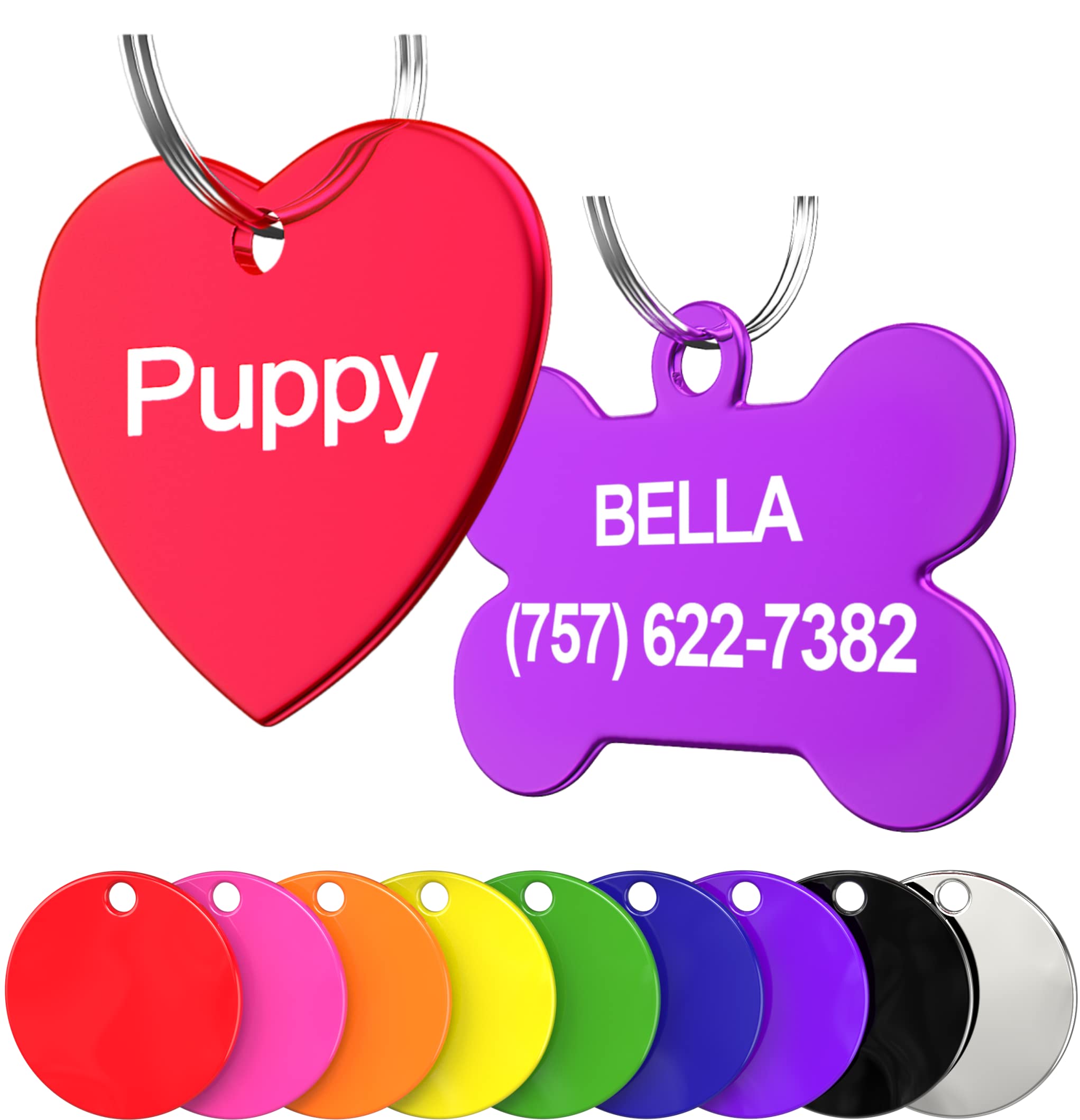 Pet ID Tag Custom for Dog Cat Personalized | Many Shapes and Colors to Choose from | Made in USA | Strong Anodized Aluminum (Circle Pink, Small)