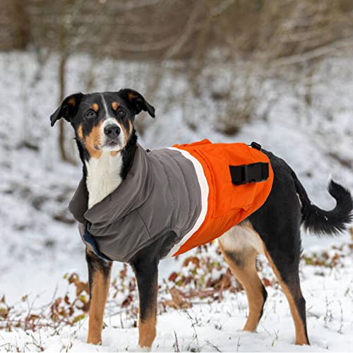IKIPUKO Dog Winter Jacket, Reflective Dog Warm Coat Windproof Padded Doggie Coat with Pouch Dog Jacket with Harness Hole Puppy Cold Weather Coat for Small Medium Large Dogs(XS)