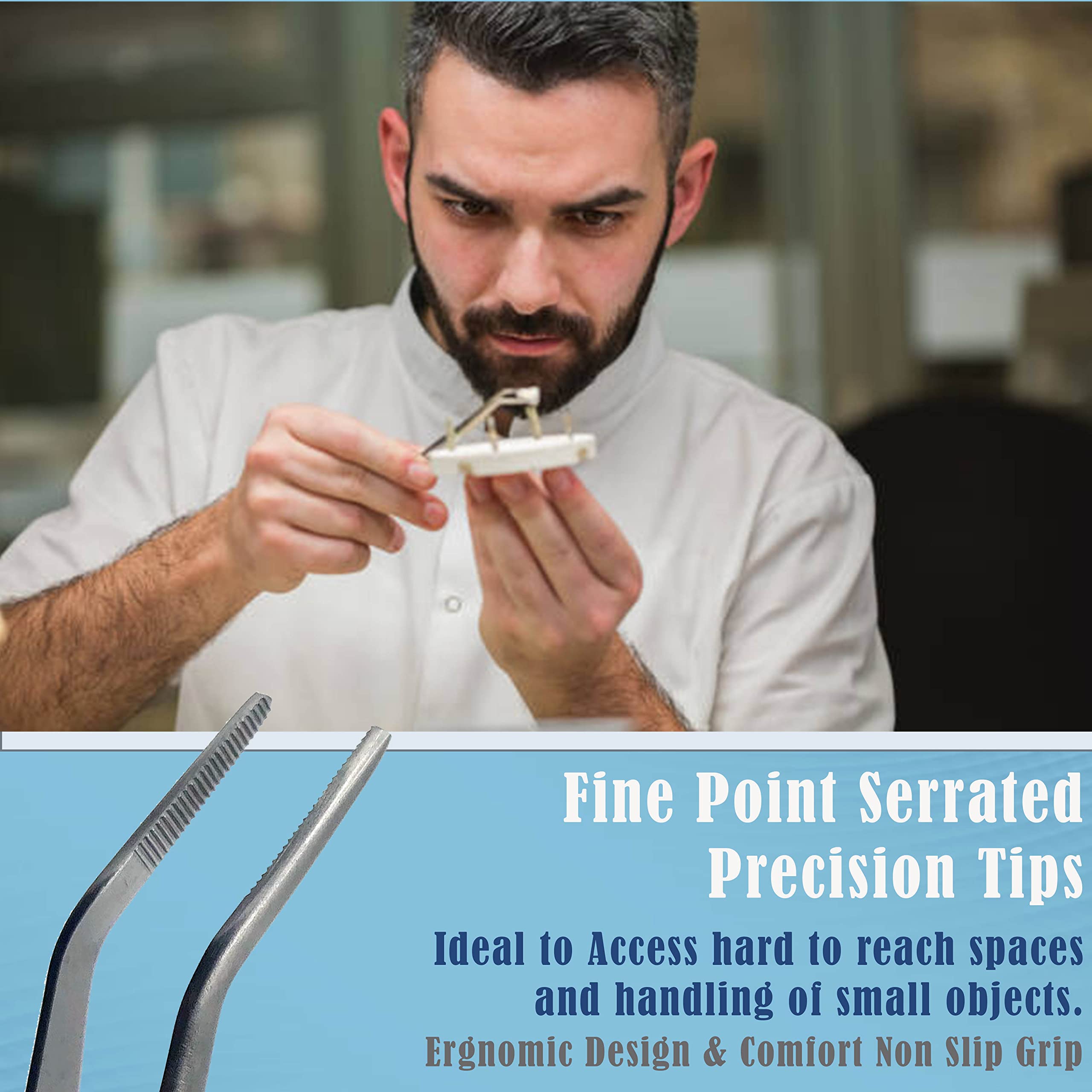 Lab Tweezers High Precision Forceps, 6" (15.2 cm), Fine Strong Angled Point tweezers, Stainless Steel