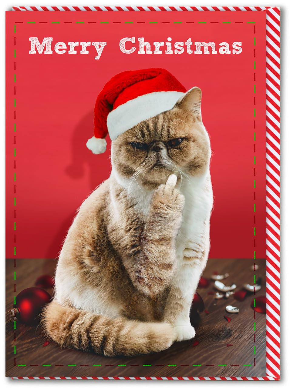 Brainbox Candy - Rude Christmas Card - 'Merry Christmas Cat Finger' - Cheeky Xmas Cards - Funny Seasonal Humour Cards - Rude Cat Themed Christmas Card - Cheeky Cat Xmas Card - For Cat Lovers