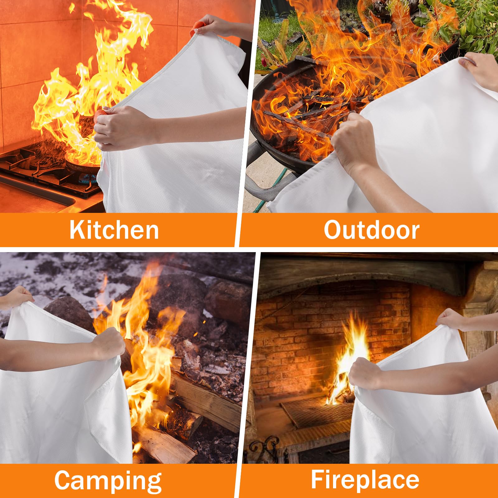 Emergency Fire Blanket for Home Kitchen - 39.4"x39.4" Flame Suppression Fiberglass Fire Blankets for Camping, Grill, Car, Office, Warehouse, Fireplace, Survival, Safety Altaz (2 Pack)