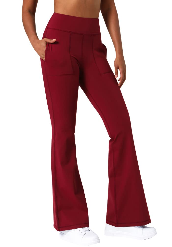 Danedvi Womens Casual High Waisted Stretch Flare Leggings Tummy Control Workout Bootcut Yoga Pants with Pockets