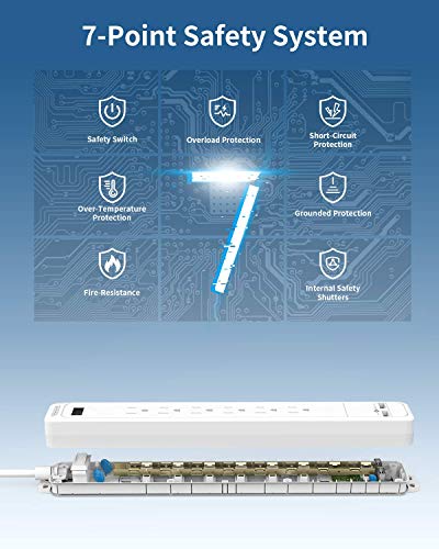 Extension Cord 25 ft, Power Strip Long Cord, NTONPOWER Heavy Duty Surge Protector Power Strip, 6 Outlet 2 USB,1875W / 15A Circuit Breaker, 1080 Joules, Wall Mount for Office Garage Kitchen Workbench