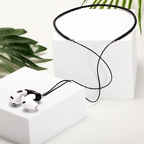 JOJOPANDA Magnetic Airpod Anti-Lost Strap Leather Necklace Compatible Airpods Pro/1/2/3 Light Weight Lanyard Cord Chain (Black)