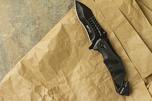 MTech USA β Spring Assisted Folding Knife β Black Stainless Steel Blade and Black Aluminum Handle with Rope Cutter, Glass Punch and Pocket Clip - Hunting, Camping, Survival, Tactical, EDC β MT-A845BK