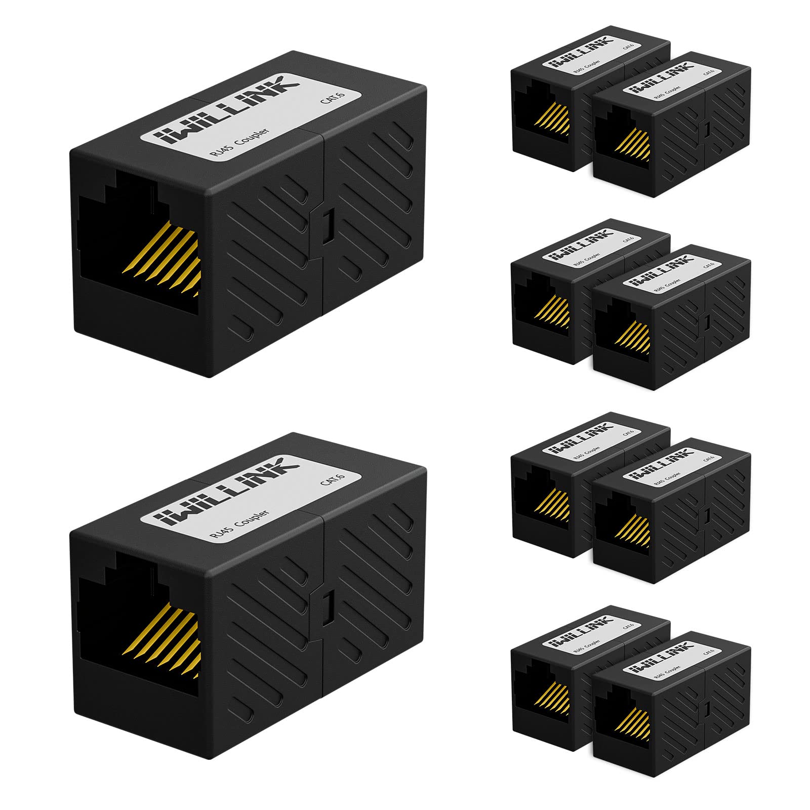 Iwillink RJ45 Coupler Ethernet Connector, Female to Female RJ45 Connector for Cat7 Cat6 Cat5e Cat5 Ethernet Cable, Extender Adapter, 10 Pack, Black