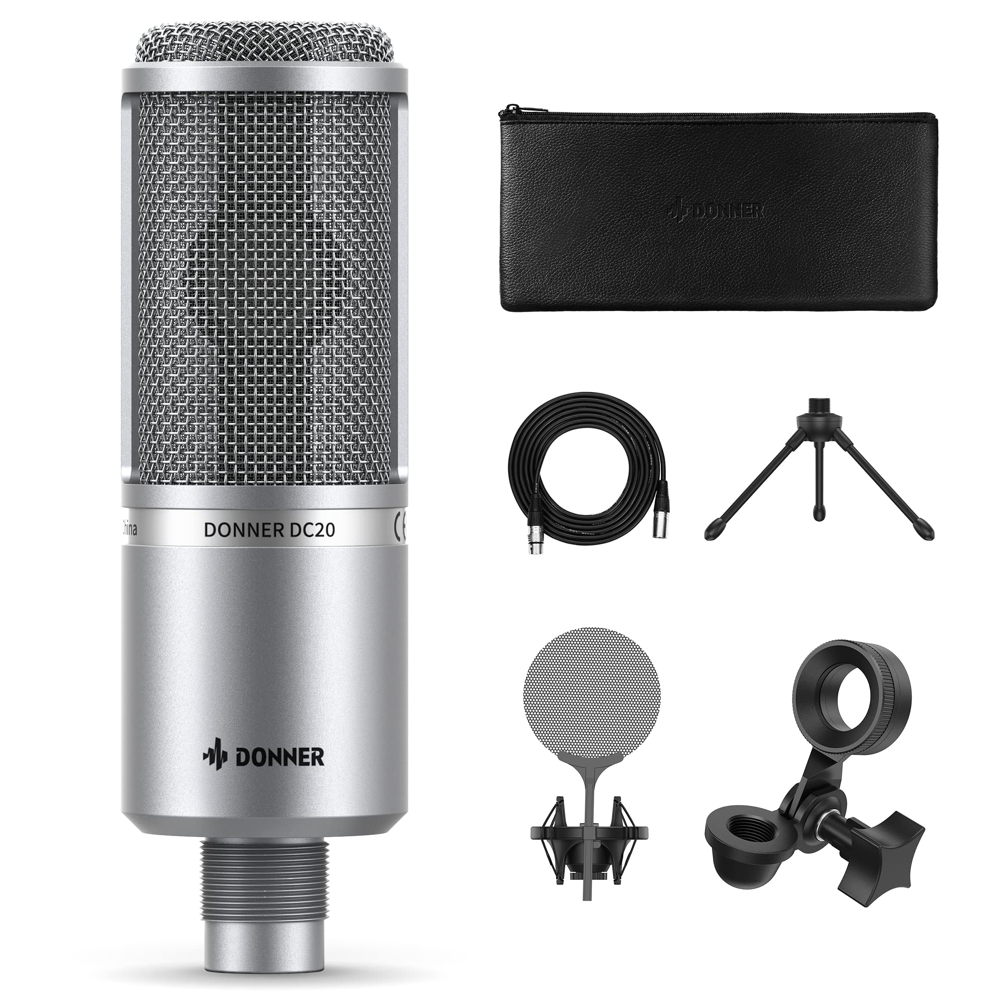 Donner Condenser Microphone, Recording Microphone for Vocal, Instruments & Music, Podcast XLR Microphone for Beginners with Pop Filter, Shock Mount, Optimized Frequency, Ideal for Home Studio, DC-20
