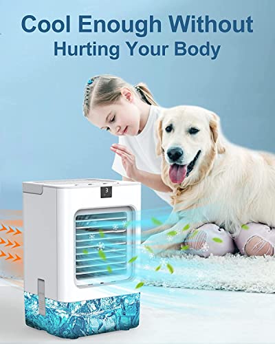 Portable Air Conditioners Fan, 700ml Evaporative Air Cooler, 7 Colors Light 3 Speeds Small Personal Air Conditioner, Quiet Mini Air Conditioner with Humidifier for Room Office Desk Camping