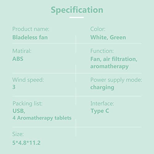 Pazarfami Desk Fan, Portable Bladeless Fan for Bedroom, Office Table, Small USB Personal Fan with Aromatherapy Supply, Breeze Quiet Fan with Touch Control 3 Gear Gentle Wind(Green or White)