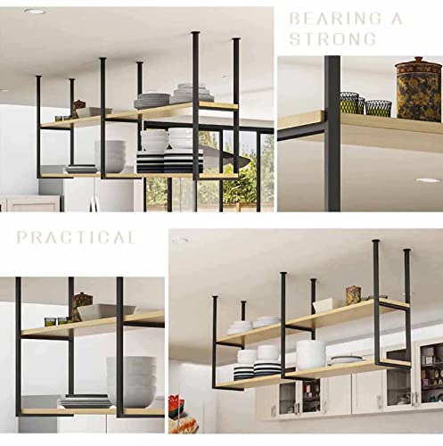 Guuurrrg Ceiling Mount Shelf Nordic Wrought Iron Ceiling Shelf, 2 Tier Ceiling Mounted Storage Shelf Wine Rack, Bar Restaurant Hanging Decorative Flower Stand, Easy to Install (Black 80 x 30 x 80cm)
