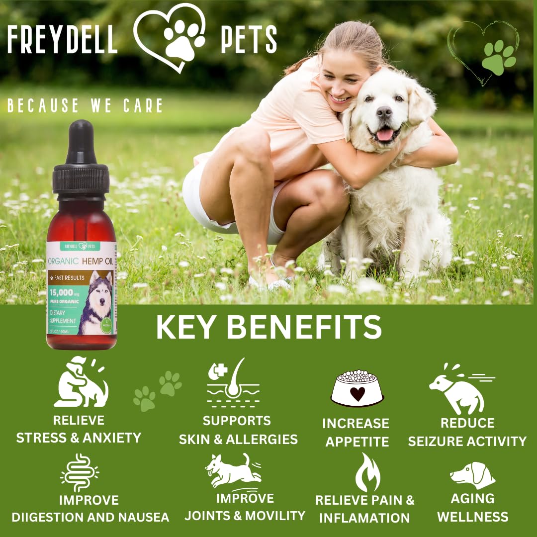 FREYDELL Pets - Hemp Oil for Dogs and Cats - Hemp Oil Drops with Omega Fatty Acids - Hip and Joint Support and Skin Health