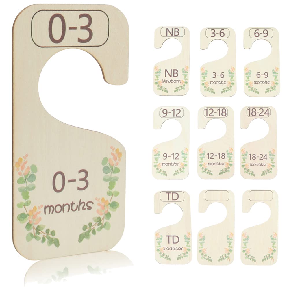 Dabancy Wooden Baby Closet Dividers - Set of 10 from Newborn to Toddler and 2 Blanks with Velvet Bag,Wooden Nursery Closet Dividers for Baby Clothes- [box]