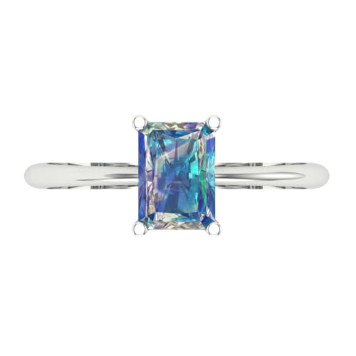 Clara Pucci 1.0 ct Radiant Cut Solitaire Blue Moissanite Ideal Engagement Bridal Promise Anniversary Designer Ring 18K White Gold SZ 4.5