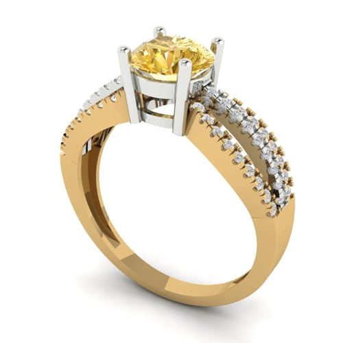 Clara Pucci 1.19ct Round Cut Solitaire Yellow Citrine Designer Wedding Bridal art deco Anniversary Ring 14k yellow & White Gold 7.5