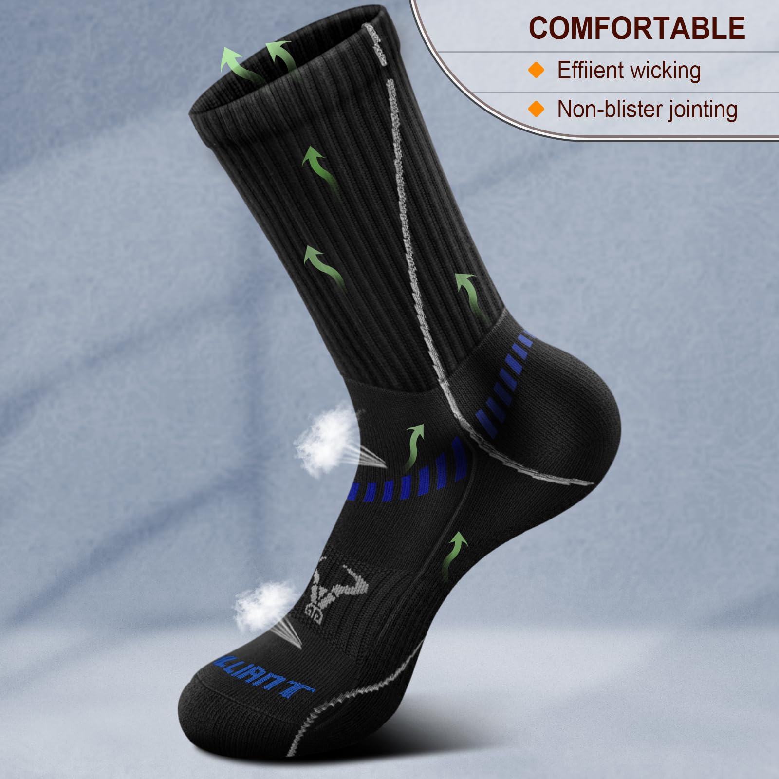 BULLIANT Men Sports Socks 6Pairs, Athletic Crew Socks Cushioned For Men Outdoor Running-Arch Compression Support(6Pairs,Shoes Size:Men 11-13)