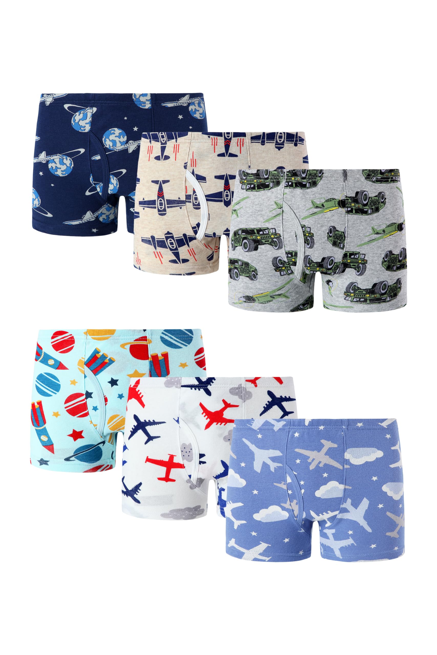 Choco Moon Little Boys'Cotton Space, aircraft, space, armored vehicles Boxer Brief Soft Underwear Multipack Size 5