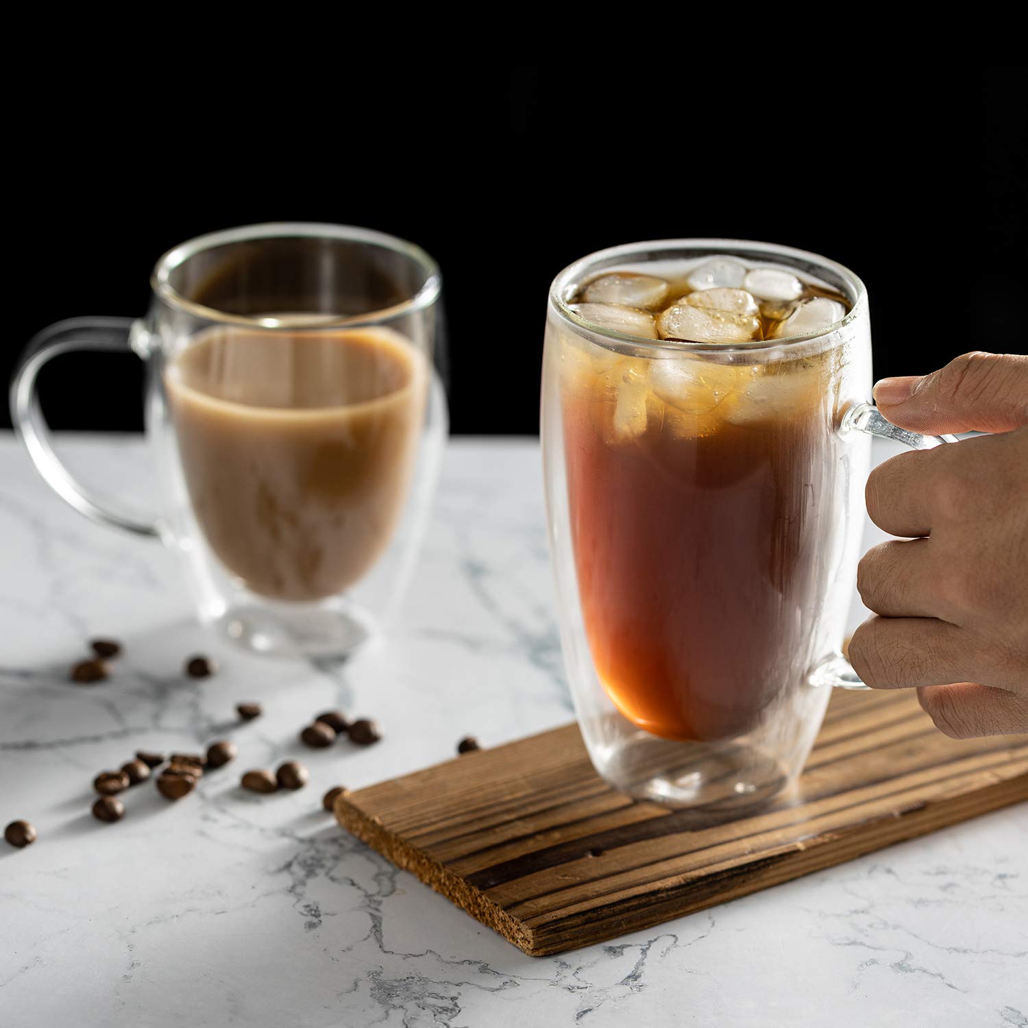 MEWAY 16oz/4 pack Coffee Mugs,Thickened Clear Glass Double Wall Cup with handle for Coffee, Tea, Latte, Cappuccino (16 oz,4)