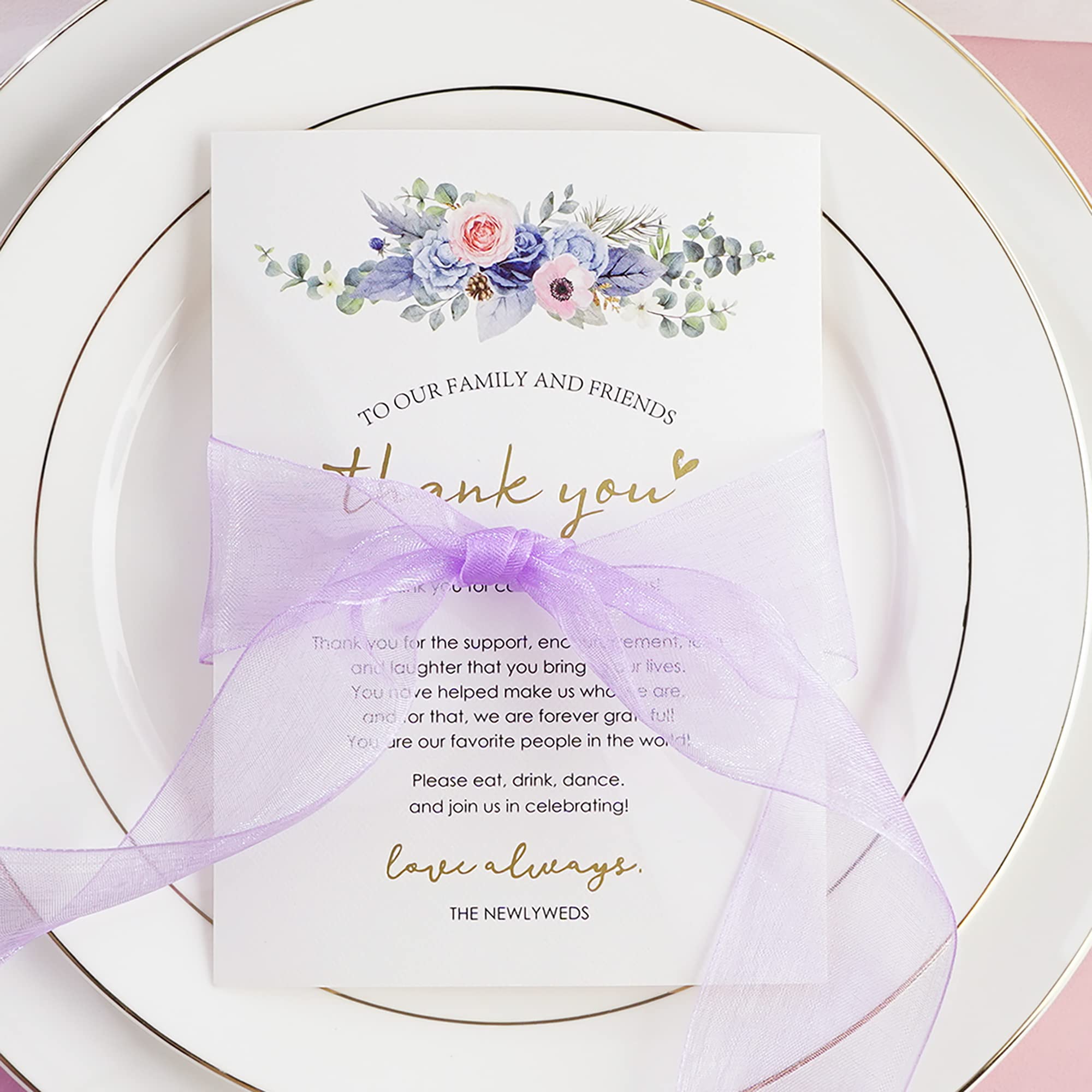 HUIHUANG Place Cards, 50 Pcs Greeting Card for Wedding, Bridal Shower, Thank You, 4 x 6 in, Blue Floral