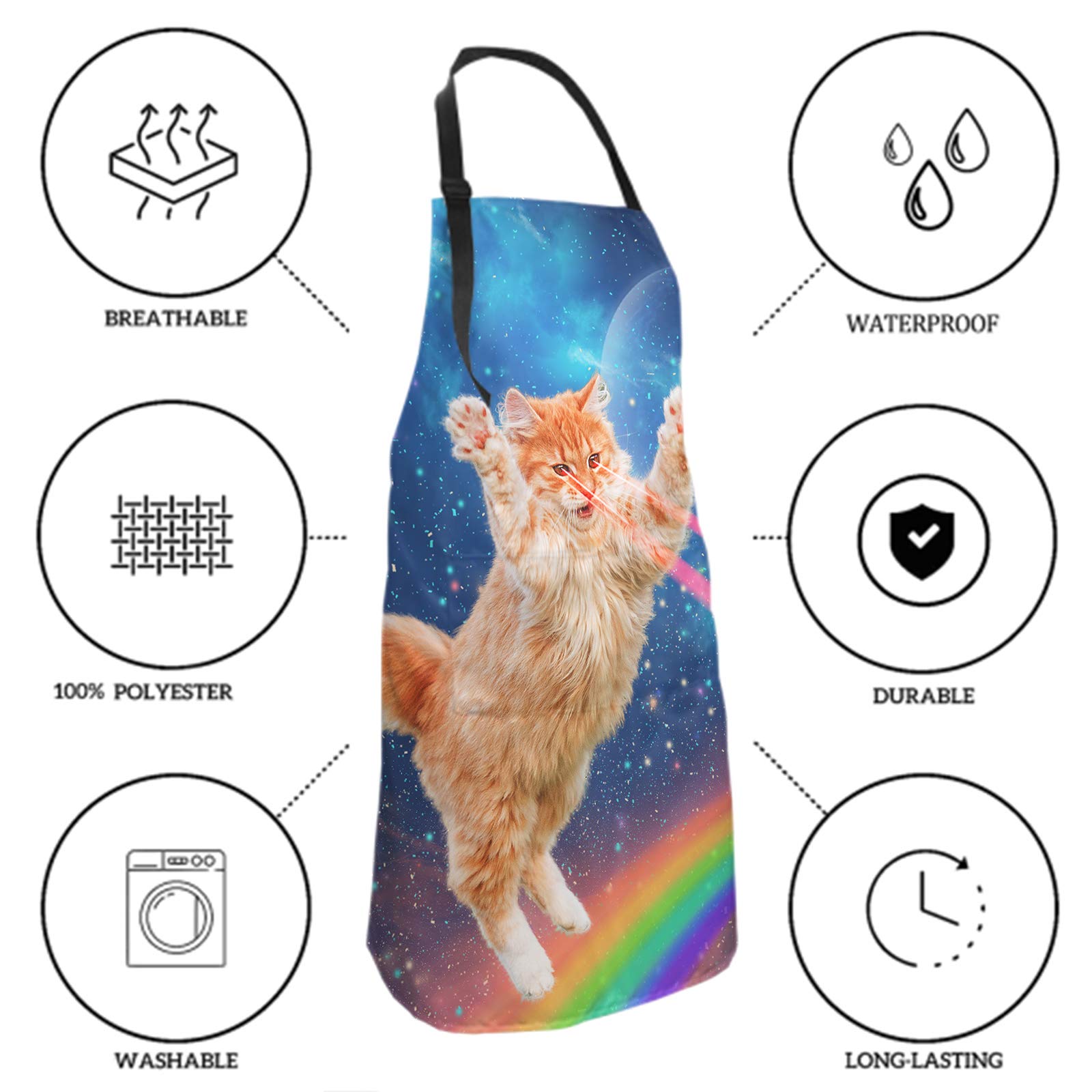 DZGlobal Space Cat Apron Funny Printed Unisex BBQ Apron Cooking Aprons Non-Fading Adjustable Neck Comfortable and Easy Care - Orange Cats