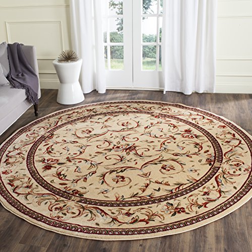 SAFAVIEH Lyndhurst Collection Area Rug - 8' Round, Ivory & Ivory, Traditional Oriental Scroll Design, Non-Shedding & Easy Care, Ideal for High Traffic Areas in Living Room, Bedroom (LNH322A)