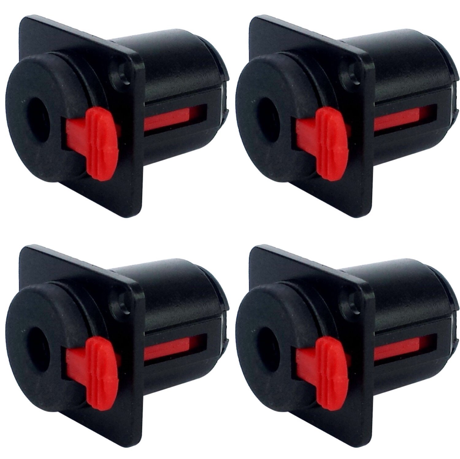 CESS Black 1/4" Jacks TS and TRS Panel Mount Jack Locking Style D Series Size - 1/4 Inch Female Stereo and Mono/TRS and TS Audio Socket - 6.35mm Stereo and Mono Socket (4 Pack)
