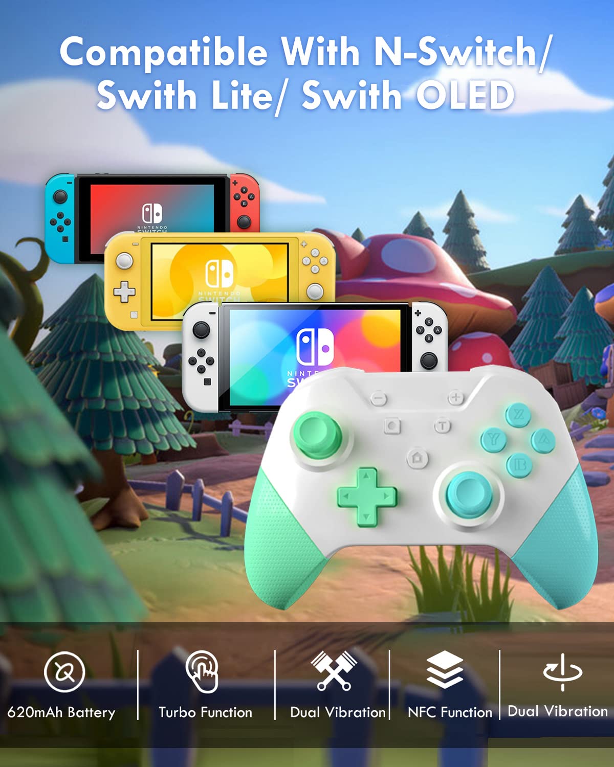 OLCLSS Switch Controller, Wireless Switch Pro Controller for Nintendo Switch/Switch Lite, Supports Gyro Axis, Turbo, NFC Amibo Function and Dual Vibration