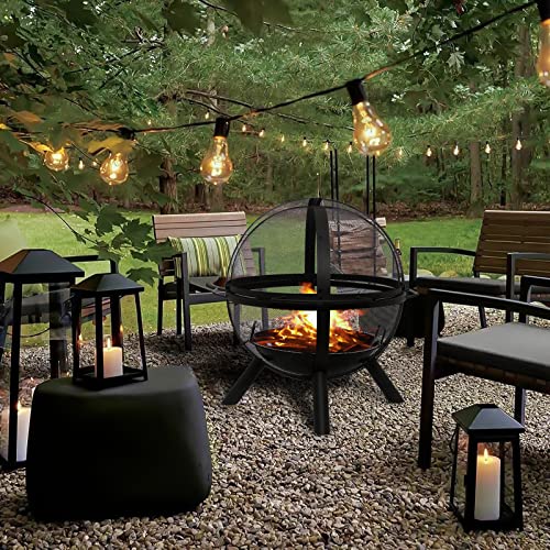 Fire Pits for Outside, 35” Round Ball Wood Firepit Outside Burning Patio Fire Pit Fireplace for Camping, Outdoor Heating, Bonfire and Picnic