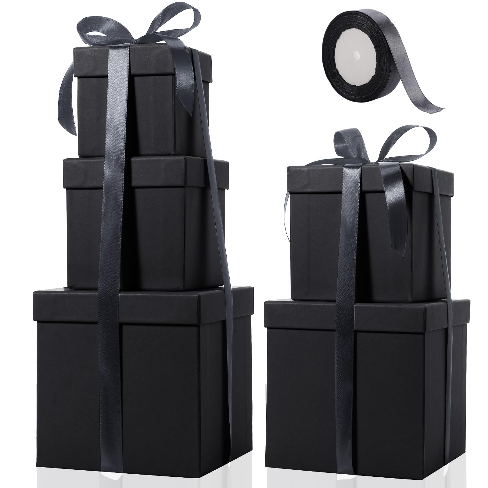 Cholemy 5 Pcs Gift Box with Lid and Ribbon 5 Mixed Size Square Nested Keepsake Card Gift Box Nesting Boxes Present Box Gift Wrap Boxes for Birthday Wedding Mother's Day Father's Day(Red)