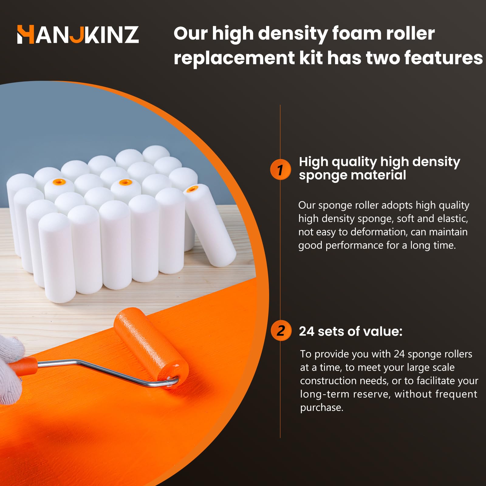 HANJKINZ Foam Paint Roller, 24 Pack, 4 Inch Mini Paint Roller Covers, High Density Foam Paint Roller, Small Paint Rollers for All Flat Surfaces, Suitable for Wall,Kitchen Cabinets, Doors, Tables, Etc