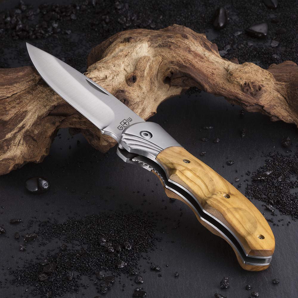 Bundle of 2 Items - Gentlemanās Folding Knife Pocket Knife Knives Knofe Wood Handle Sharp Blade - Pocket Knife for Men - Best Folder for Camping Hunting - Travel Accessories Gear- Pocket Knife Gift
